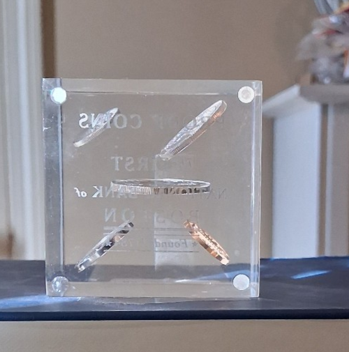 Lucite Paperweight 1963 First National Bank Boston 5 Coin Proof Set ...
