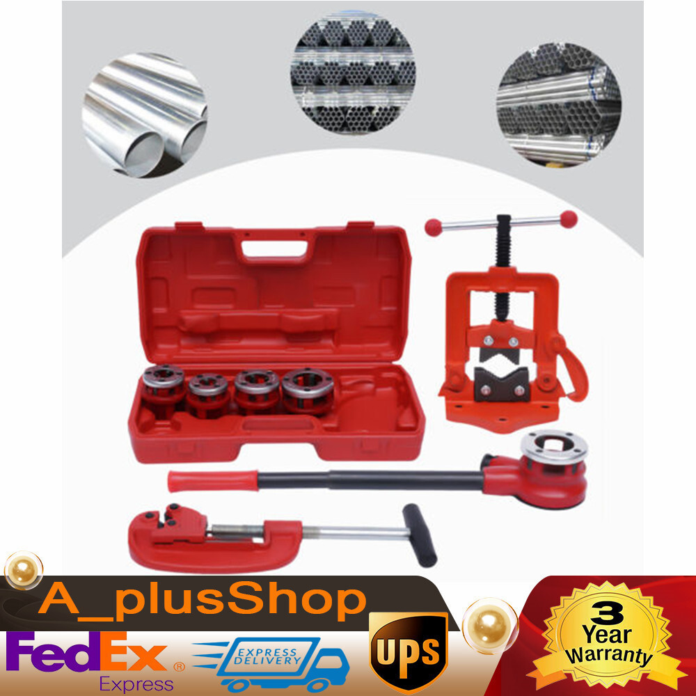 Ratchet Pipe Threader Kit Ratcheting Set w/ 5 Dies 3/8'' to 1-1/4 ...