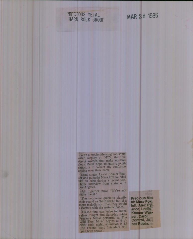 LG864 1986 Original Photo PRECIOUS METAL Mara Fox Alex Rylance Carol ...