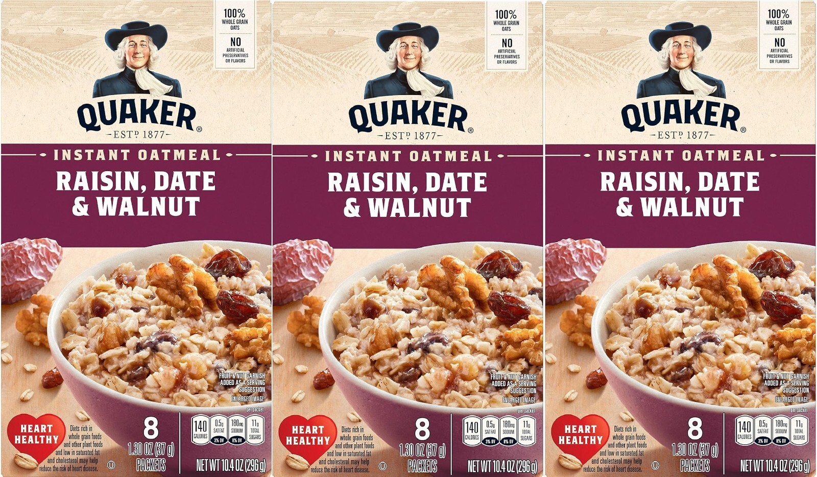 Quaker Instant Oatmeal Raisin, Date & Walnut, 1.3 Ounce 8 Count (Pack ...