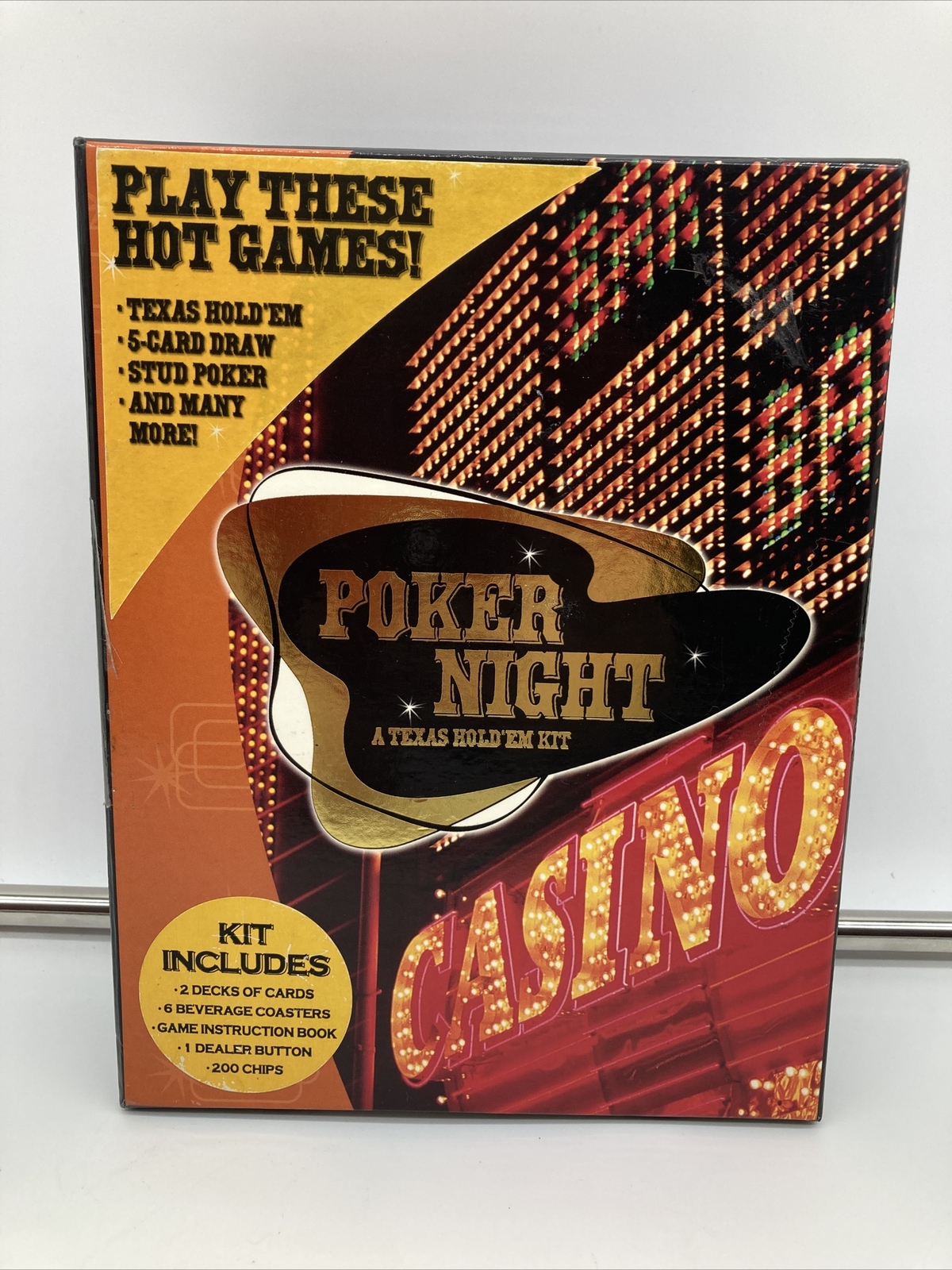 POKER NIGHT A Texas Hold 'Em Stud 7 Card Draw Chips 2 Decks Dealer Kit ...