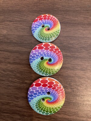 Wooden Multicoloured Swirl Patterned Buttons Pack of 6 (20mm, 23mm or ...