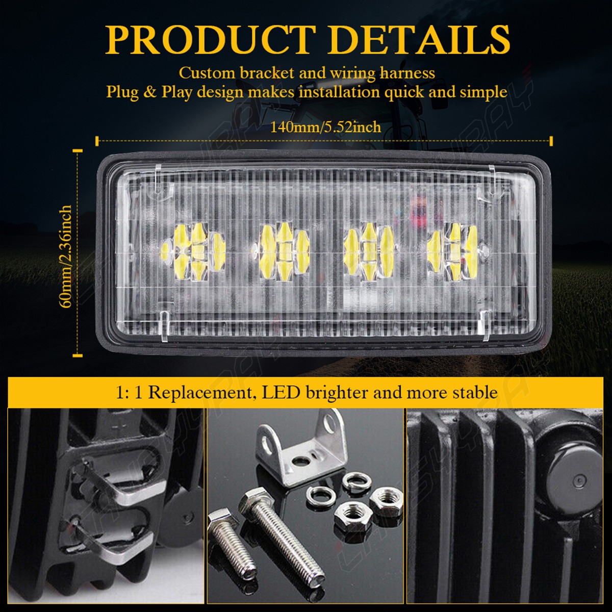 2X LED Headlight For Deere Tractors Crawler Dozers lights replace ...