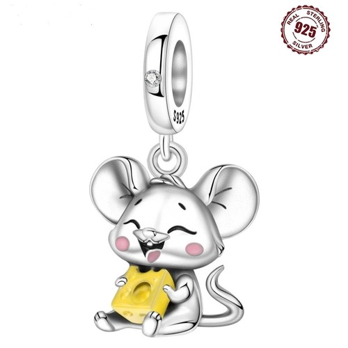Mouse Eating Block Of Cheese Charm Bead Dangle 925 Sterling Silver ...