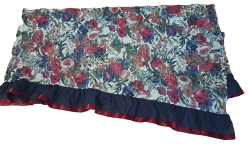 Vintage Window Valance Blue Pink Roses Ruffled Floral Cottage Country ...