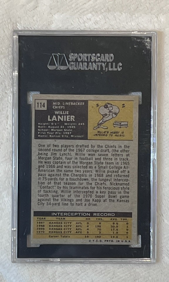 Willie Lanier Signed 1971 Topps RC #114 AUTO SCG Certified Kansas City ...