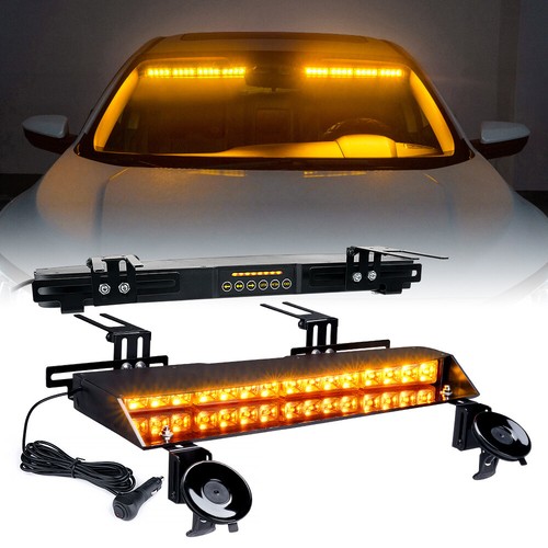 Xprite 2x Amber LED Visor Strobe Light Bar Windshield Deck Dash ...