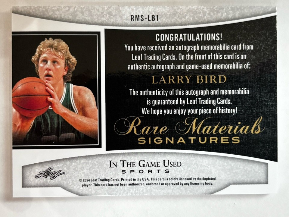 2024 In The Game Used Larry Bird Rate Materials Patch Auto #3/5 | eBay