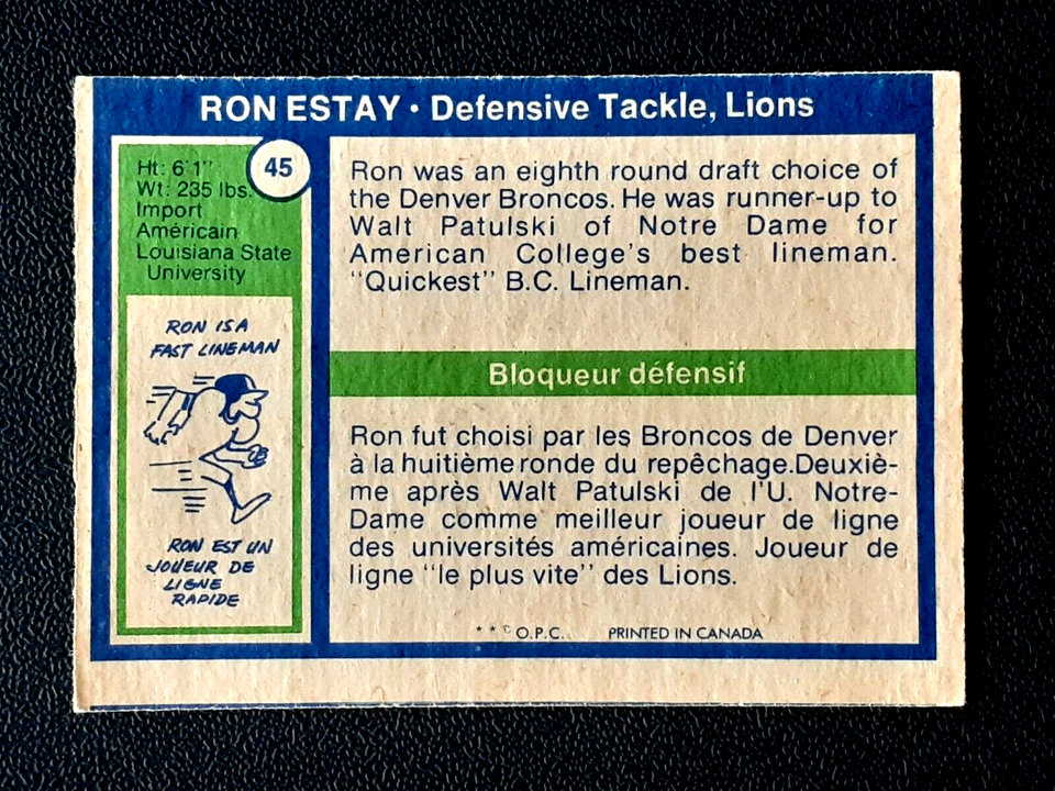 RON ESTAY 1972 O-PEE-CHEE CFL 72 NO 45 EX+/EXMINT 51206 | eBay
