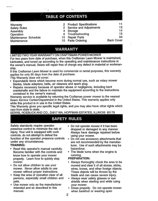 Owner’s Manual Sears Craftsman 5.5 HP Rotary Lawn Mower - Model 917. ...