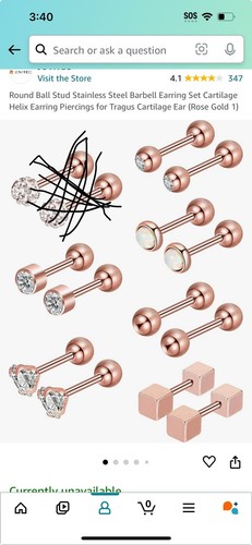 Rose Gold Helix Tragus Cartilage Stud Faux Opal Diamond Earring Lot 9 ...