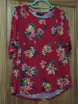 The Collection Debenhams Red Floral Short Sleeve Cold Shoulder Blouse ...