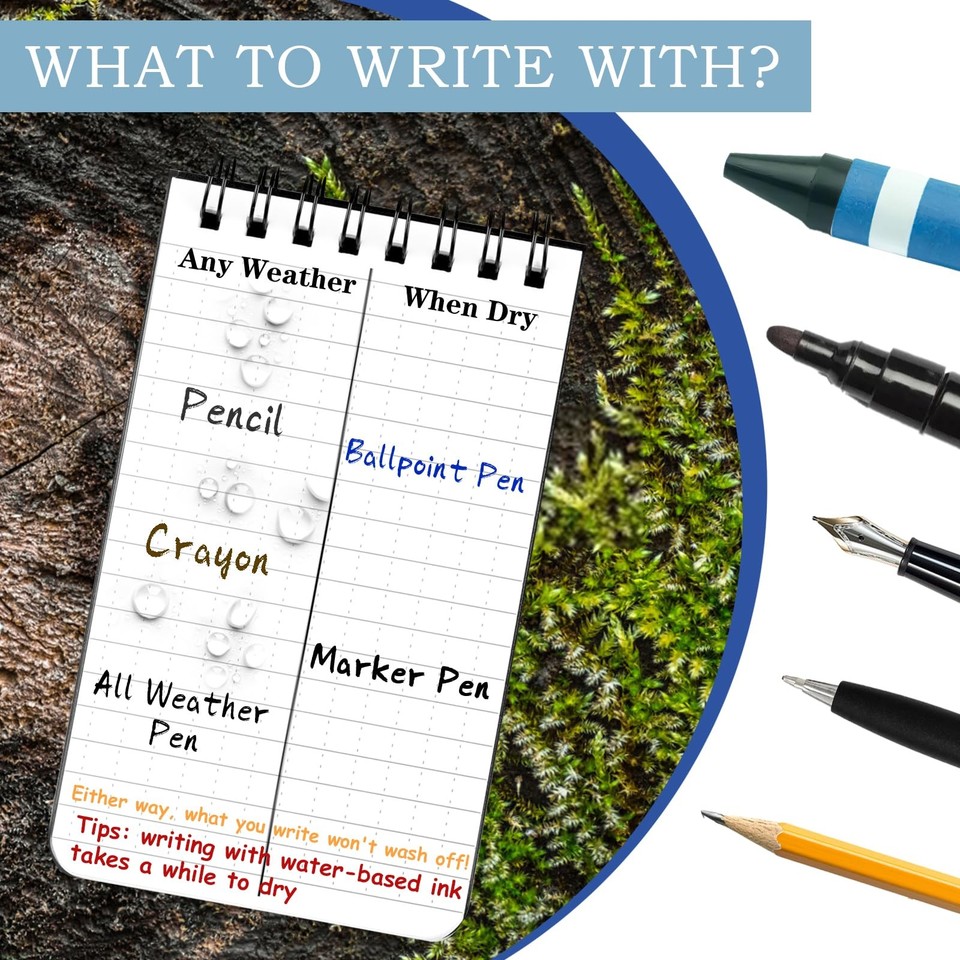 6 Pack Waterproof Notebook, 3 x 5 Pocket Notepad, Top-Spiral ...