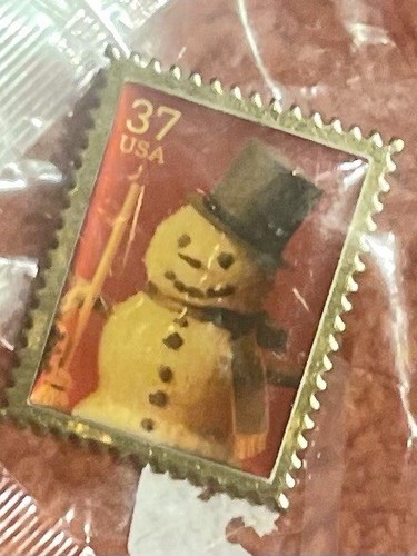 USPS Stamp 37 cent Collector Pin 2002 Snowman Pin SEALED Enamel Lapel ...