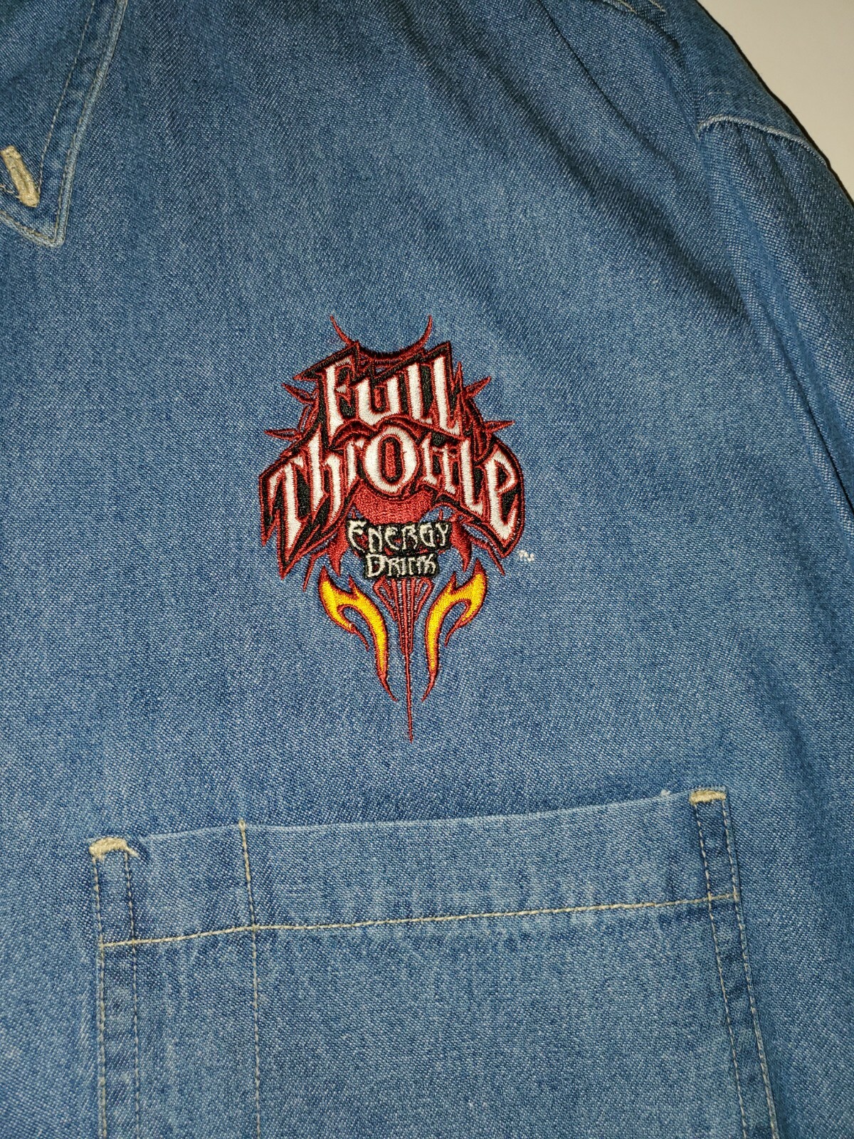 COCA COLA SODA BRAND FULL THROTTLE DRINK LOGO DENIM LONG SLEEVE SHIRT ...