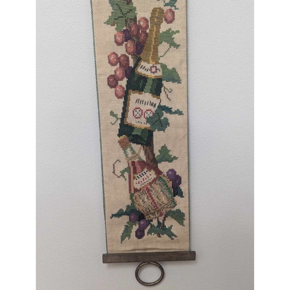 VTG Needlepoint Tapestry Brass Bell Pull with Satin Backing | eBay