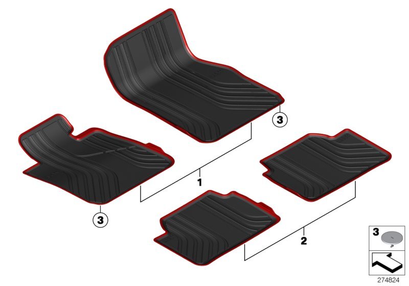 BMW Genuine All-Weather Rubber Front Car Floor Mats Sport F30/F31 ...