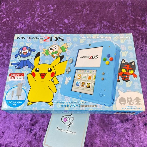 Nintendo 2DS Sun & Moon Light Blue Console Stylus Pikachu Pokemon JP ...