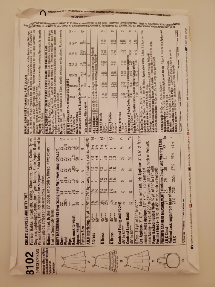 Simplicity #8102 Original Paper Pattern Girls Sun Dresses Sz 3-8 Plus ...