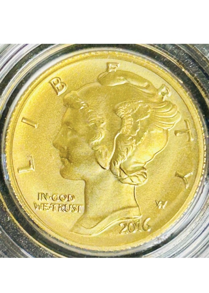 2016 Mercury Dime Centennial Gold Coin 1/10 oz .9999 Fine 10C OGP Box ...