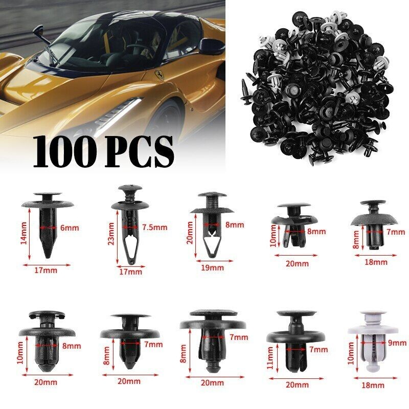 100PCS Car Bumper Fender Trunk Screw Rivets Set Fits Auto Plastic ...