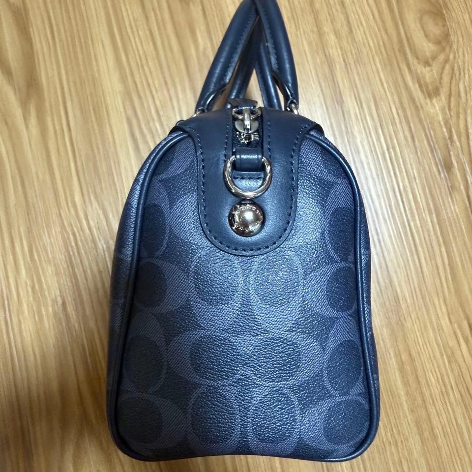 Coach 2-Way Mini Boston Bag Navy Silver Hardware with Carriage Logo ...