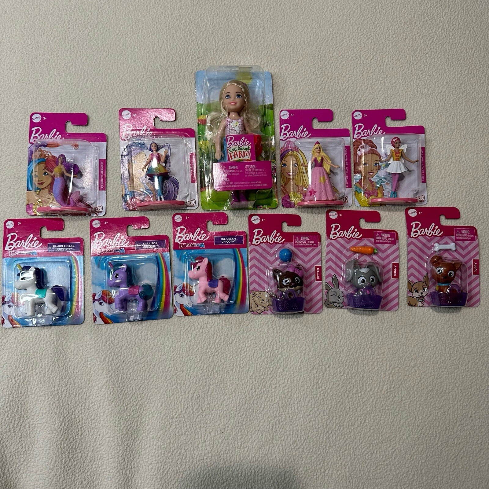 Mattel Barbie Micro Collection 3" Lot of 11 figures, Pony, Barbie, Pets ...