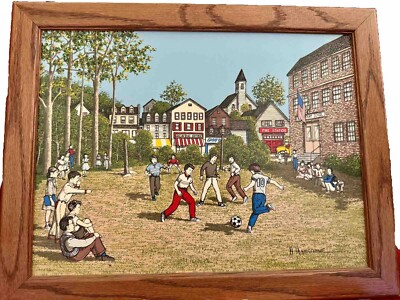 Vintage H. Hargrove Framed Canvas Painting “Intramurals” (school sports ...