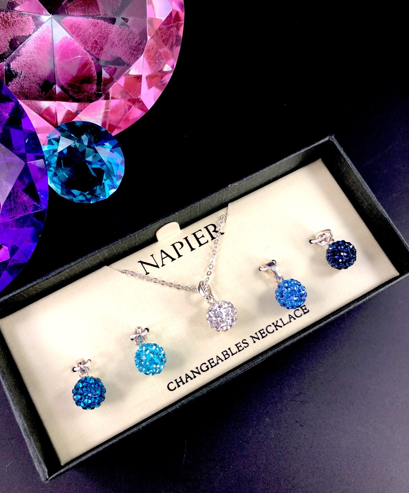 NIB NOS NAPIER CRYSTAL & SHADES OF BLUE RHINESTONE CH… - Gem