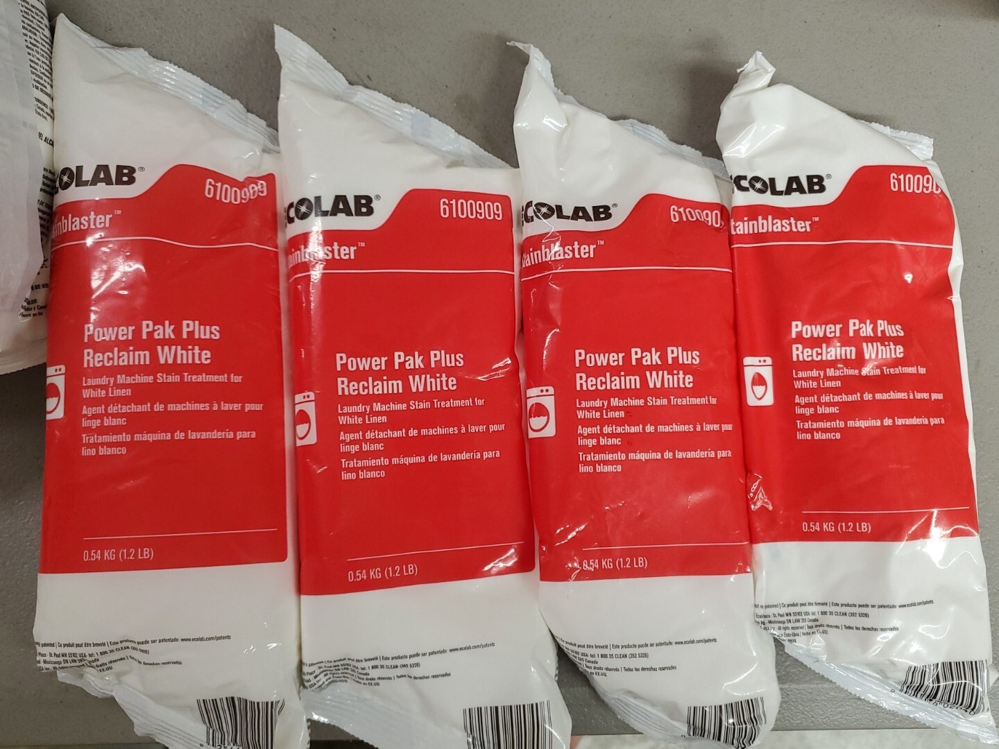 4 Bags Ecolab 6100909 Stainblaster Power Pak Plus Reclaim White 1.2lb ...