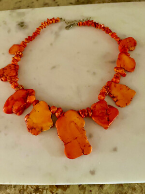 NWOT ORANGE HOWLITE REVERSABLE STONE STATEMENT NECKLACE. 16"-17". NEVER ...