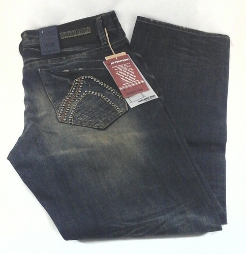 BUCKAROO Jeans Blue Distressed Denim Stitches/Studs Straight Leg Men's ...