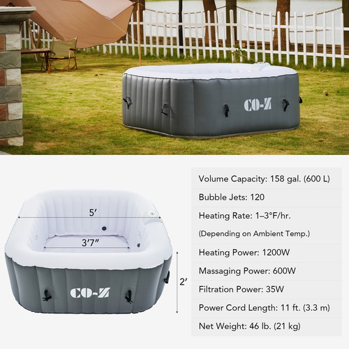 Inflatable Spa Tub w 120 Air Jets Heater Air Pump Outdoor Square Hot ...