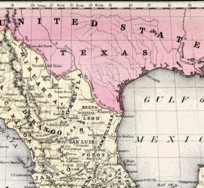1853 Mexico Map ORIGINAL Texas Central America Galveston Lower ...