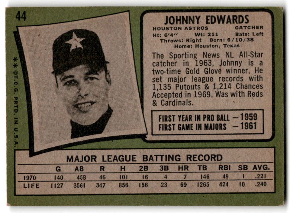 1971 Topps #44 Johnny Edwards | eBay