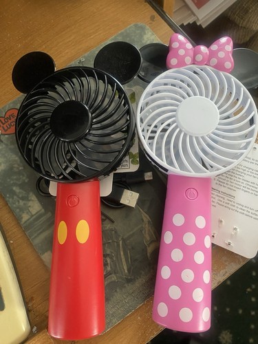 Disney Mickey & Minnie Mouse Hand Held Light Up Fans 3 Speeds USB ...