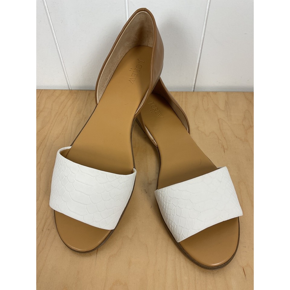 J. Crew Morgan Peep Toe Flats in White Snake Print and Carmel Heels ...