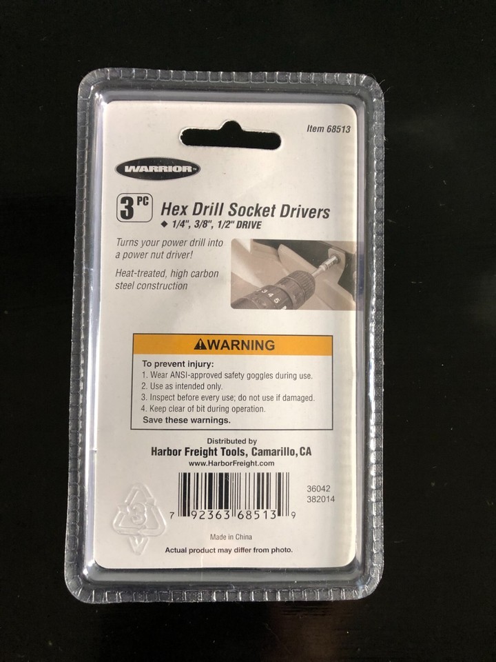 Warrior 3-Piece Hex Drill Socket Driver Set ¼, ⅜, & ½ Drive ¼ Shank ...