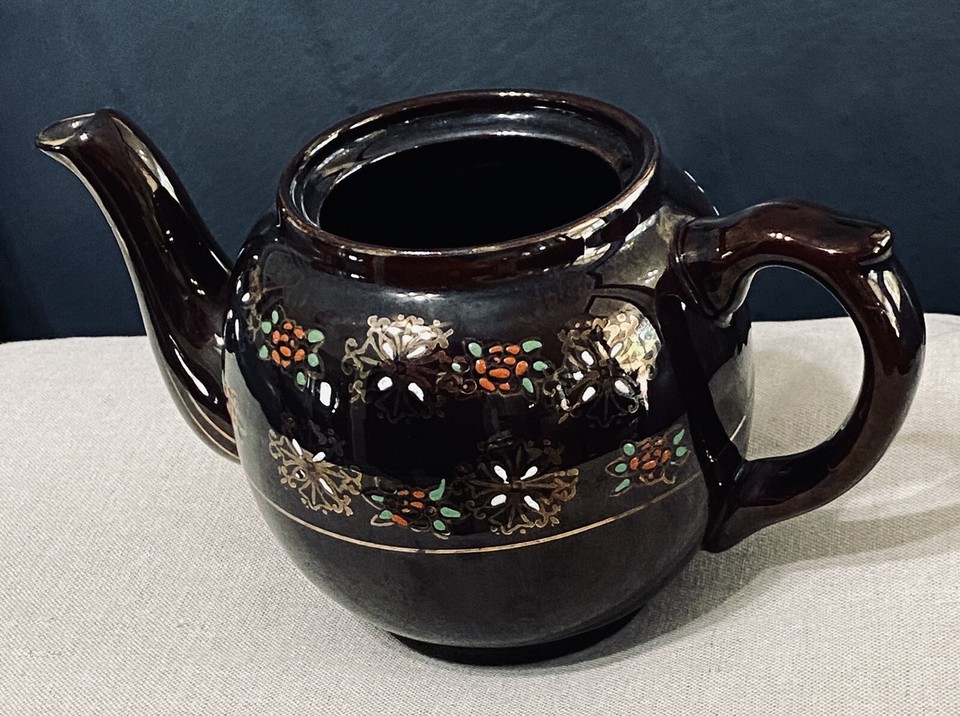 VINTAGE Red Ware Moriage Brown Hand Painted Teapot 2 c Intricate: Japan ...
