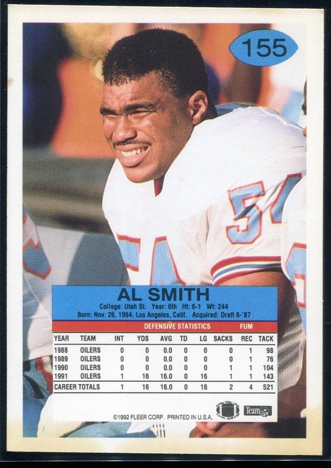 1992 Fleer Al Smith #155 Houston Oilers | eBay