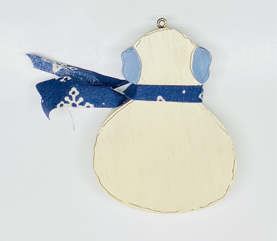 Wooden Hand Painted Snowman Christmas Ornament Craft Blue Scarf ...