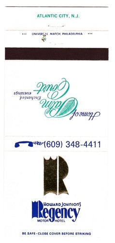 Howard Johnson's Regency Motor Hotel Matchbook Cover Atlantic City ...