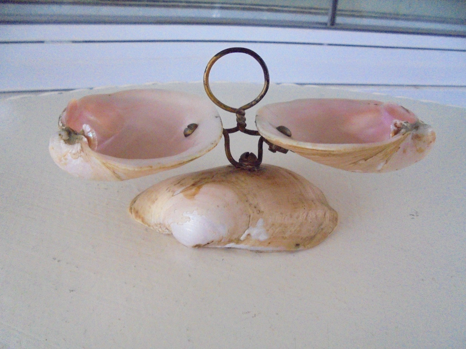 Antique Victorian Pink Clam Shell Trinket Dish Folk Art | eBay