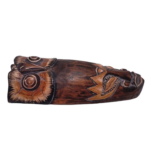 African Tribal Two Eyes Owl Hand Carved Wood Mask Wall Art Sculpture ...