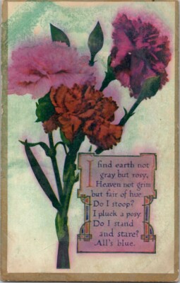 Pretty Pink & Red Carnations on Gold Background With Poem Vintage ...