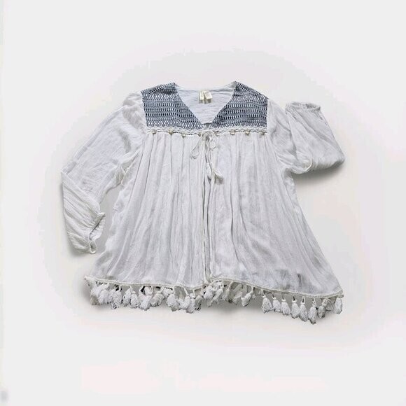 Studio West Apparel Top Womens 2X Ivory Embroidery LS Beach Coastal ...