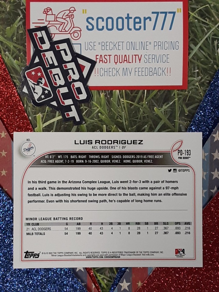 2022 Topps PRO DEBUT~#193⭐LUIS RODRIGUEZ⭐《*Debut Logo RC 》DODGERS TOP ...