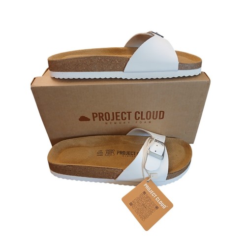 Project Cloud Wedding White Sandals Leather Womens Size 5 Buckle Strap ...