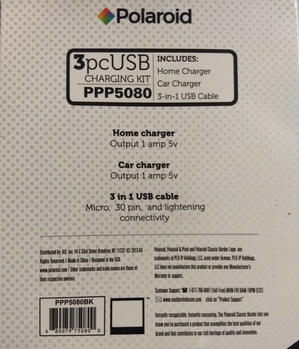 Polaroid 3 Piece Charging Kit Home, Car and 3-in-1 USB Cable PPP5080 ...