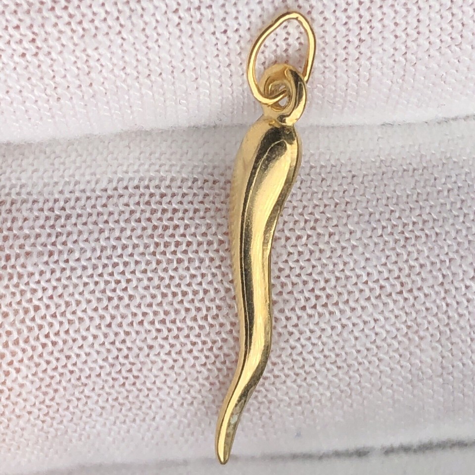 Solid 1/20 14K Yellow Gold Real Italian Horn Cornicello Pendant ...